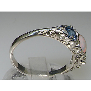 LetsBuyGold 925 Sterling Silver Natural Opal and Sapphire Womens Anniversary Ring - Size 7.25