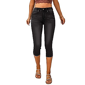 Vetinee Women's Slate Black Summer High Waisted Casual Skinny Slim Fit Stretch Cropped Denim Capri Jeans Size 12/14