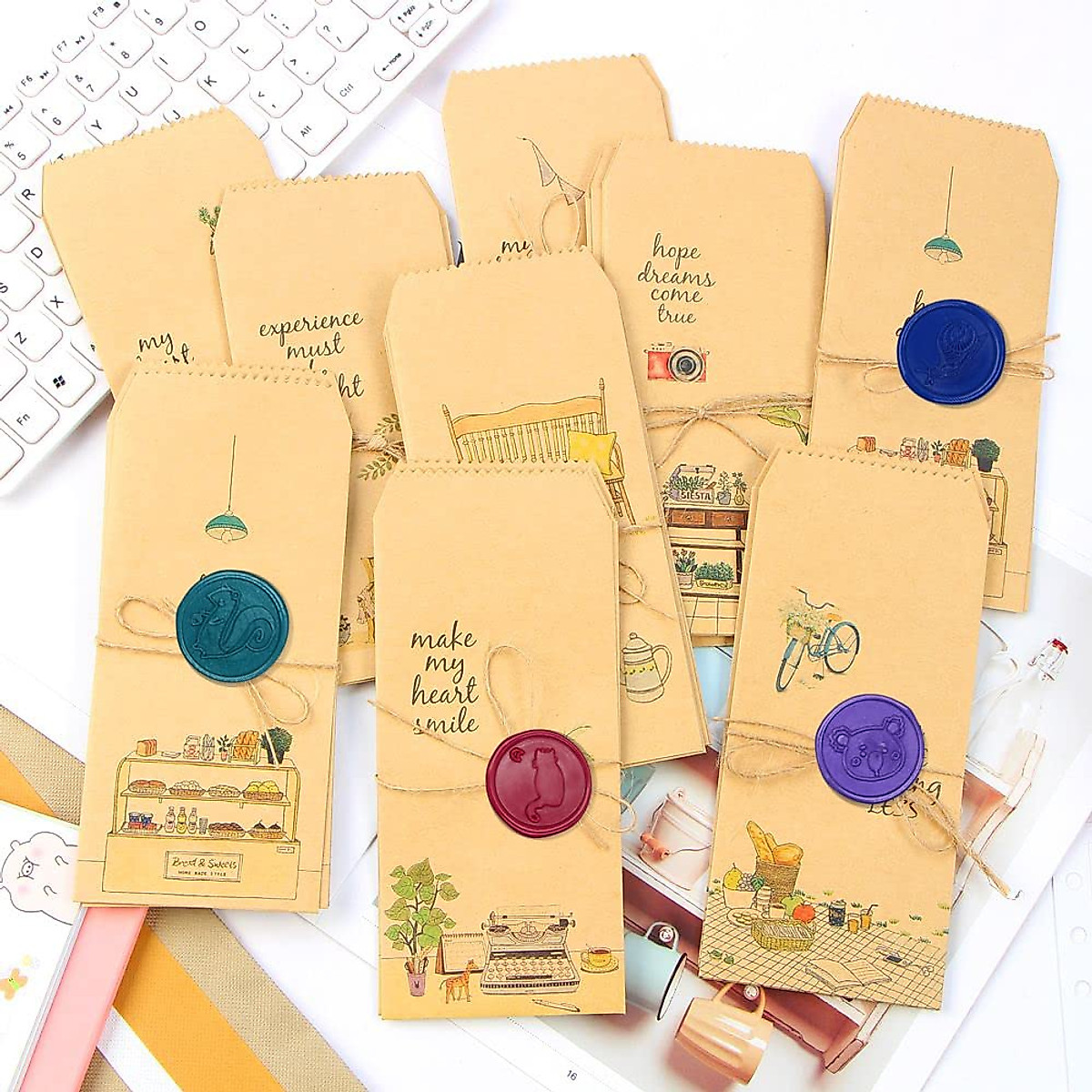 OPG 50 Pieces Wax Seal Stickers Vintage Envelope Seal Stickers Self Adhesive Wax Seals for Valentine's Day Invitations Present Packing Greeting Cards Party Favors