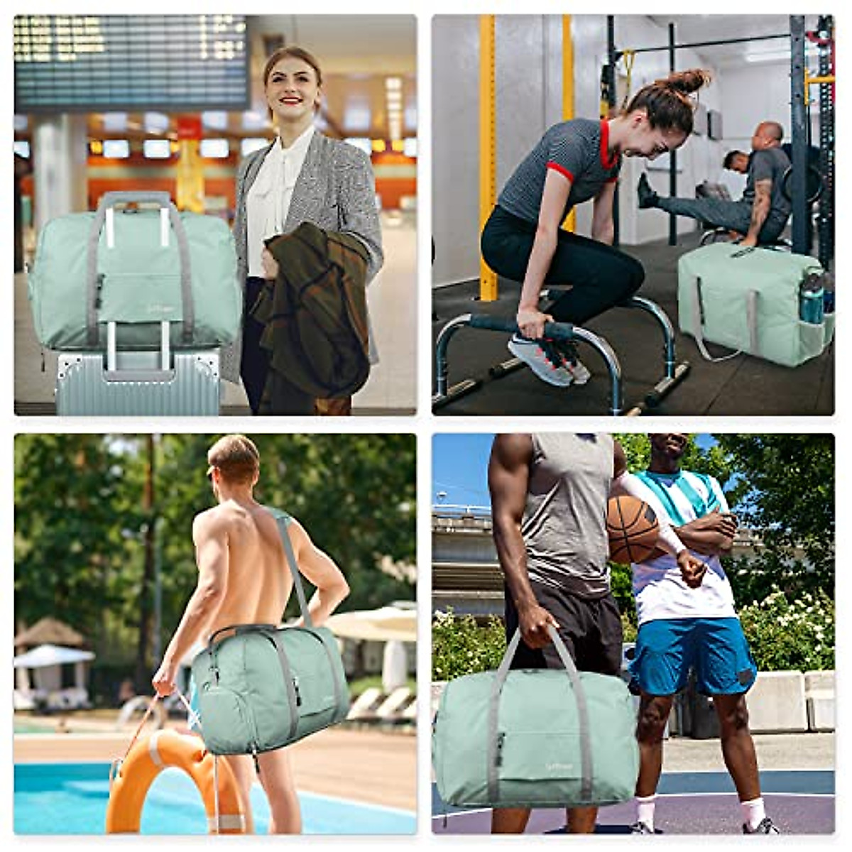 Sports Gym Bag with Wet Pocket & Shoes Compartment, Travel Duffel Bag for Men and Women Lightweight, Mint Green