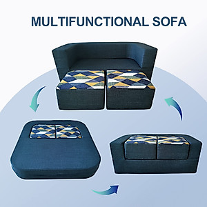 ANONER Kids Couch Convertible Toddler Sofa 4pcs with Memory Foam Fold Out Kids Sofa Bed, Play Couch Chair for Children Boys and Girls, Dark Blue