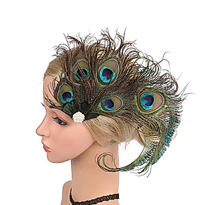 ACTLATI Elegant Peacock Feather Hair Clip Fascinator Hairpin Rhinestones Headband Cocktail Party Girls Women, Green, One Size