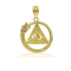 Certified 10k Yellow Gold Ouroboros Snake The eye Of Horus/Ra All Seeing Eye Pendant