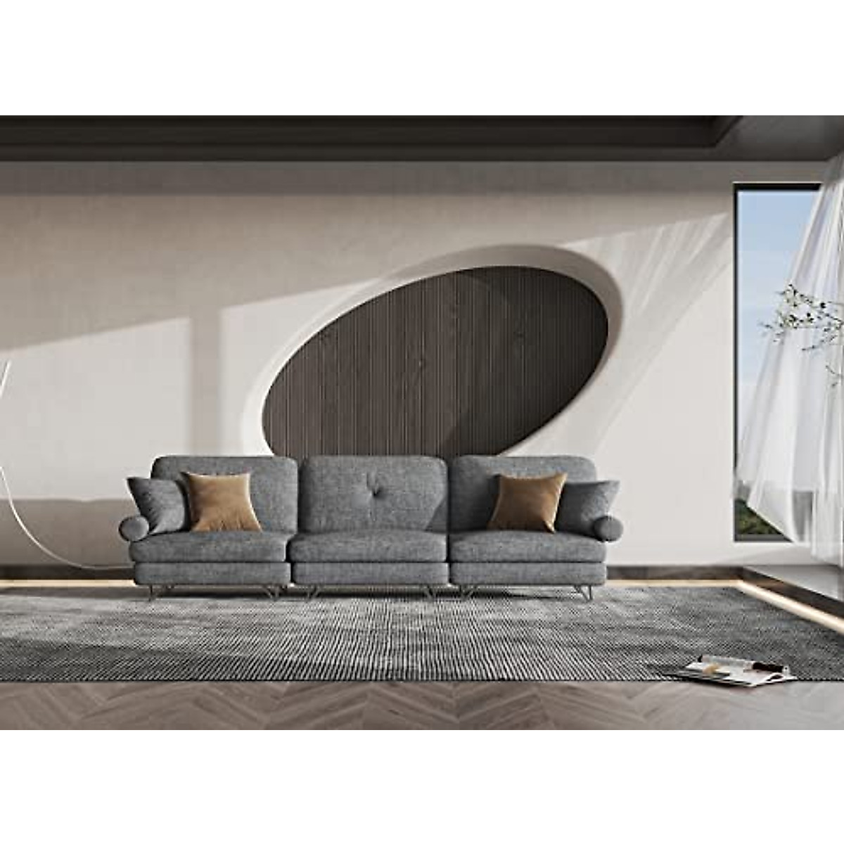 HOMERILLA Sectional Sofa, Modular Sofa, Modern Loveseat Living Room Seater Sofa with Armrest, Sleeper Bed Couch, Easy to Clean Sofa, L-Shape Sofa, 3-Seat Sofa, Dark Grey