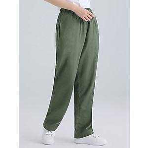 Weintee Women's Wide Leg Linen Pants with Pockets 2X Olive