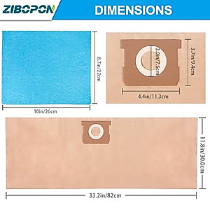 Zibopon 19-3100 Disposable Filter Bags Compatible with Stanley 5-6 Gallon Wet/Dry Vac: SL18115, SL18115P, SL18116, SL18116P, 2 Reusable Filters & 1 Retaining Band(8 Pack)