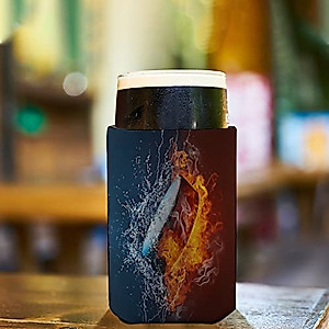 Can Cooler Sleeves Coozies for Cans And Bottles Insulators Ice Hockey Fire Water Print PVC Elastic Reusable