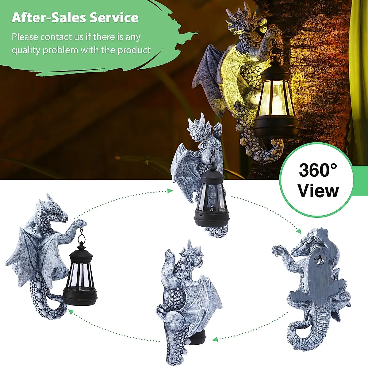 Goodeco Dragon Tree Hugger Solar Lantern Garden Statue - 9.3 Inch Resin Dragon Decor for Outdoor, Perfect Garden Gift & Yard Decor