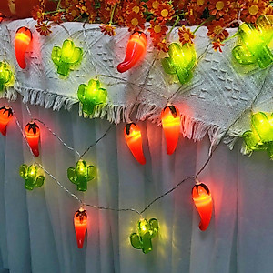 Tropical Themed String Lights Chili Pepper Cactus LED String Lights Battery Powered for Desert Texas Cowboy Wreath Bedroom Wedding Home Party Christmas Decor