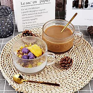 BTGLLAS 400ML Vintage Coffee Mugs With Metal Spoon Glass Coffee Cup 13 Oz Set of 2 Clear Embossed Glass Cups Engrave Tea Cups Beverage,Latte,Anniversary, Valentine,Birthday,Christmas (1SETMUG)