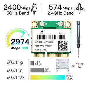 MPE-AX3000H WiFi 6 Wireless Card Dual Band 802.11ax Half Mini PCI-E WiFi Card PCI Express Network Adapter BT5.2 2.4GHz 574Mbps 5GHz 2.4Gbps(160MHz) for Windows 10/11 64 bit Better 7260HMW WiFi Card