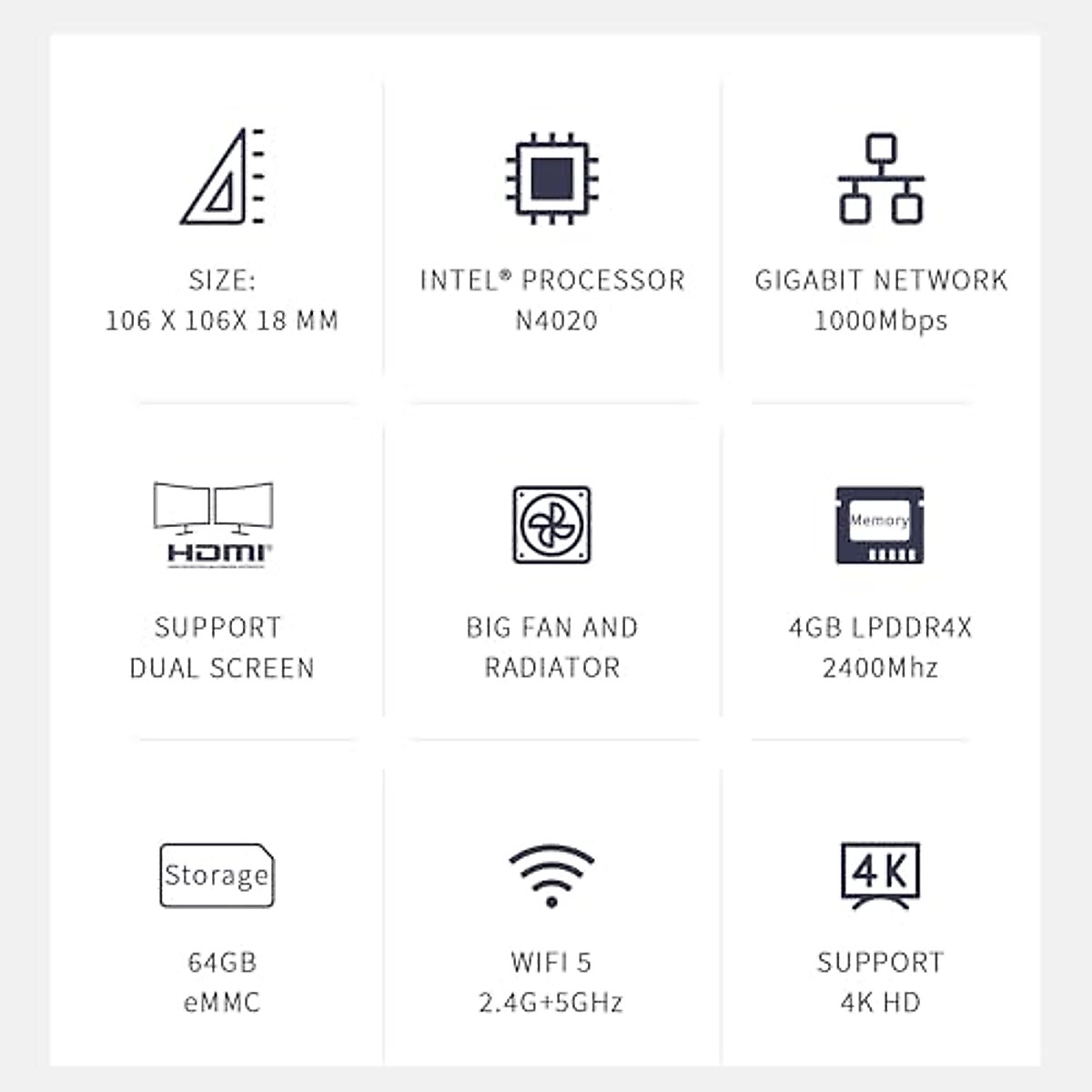 Beelink T5 Mini pc Celeron N4020(4M Cache,up to 2.8GHz), 4G DDR+64G eMMC, 2.4G/5GWiFi, Mini Computer Supports 4K Dual HDMI/4*USB3.0/BT5.0，Gigabit Network
