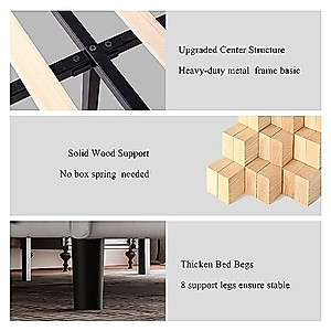 Feonase Queen Bed Frame with Square Stitched Headboard, Faux Leather Upholstered Platform Bed Frame, High-Density Sponge Filled, Solid Wood Slats, No Box Spring Needed, Noise-Free, White