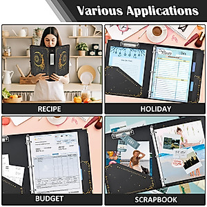 3 Ring Binder 1 Inch Three Ring Binder Cute Binder Fits A4 Paper Decorative Clipboard Binder with 5 Tab Dividers for School Office Supplies(Black Gold Sun Moon)