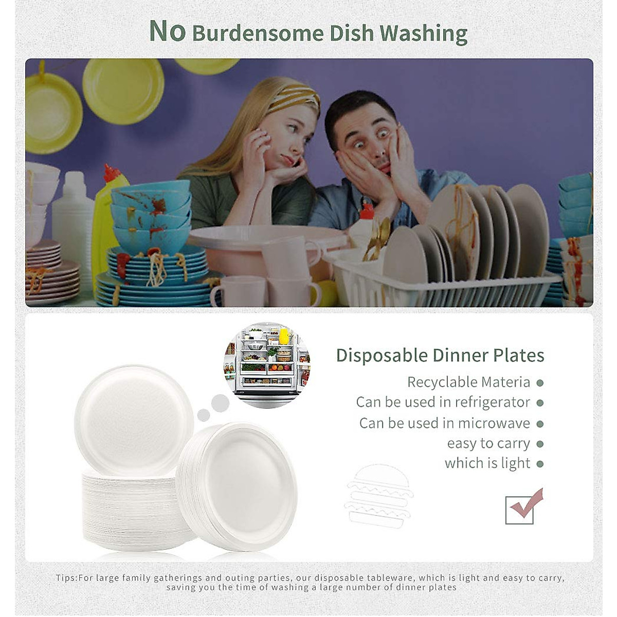 Chinette Paper Plates Dinner (7 inch 50 Pcs) + Disposable Plates (9 inch 50 Pcs), Dessert Plates Disposable, Compostable Biodegradable Dinner Plates, Set of 100, Suitable for Restaurant/Fast Food Shop