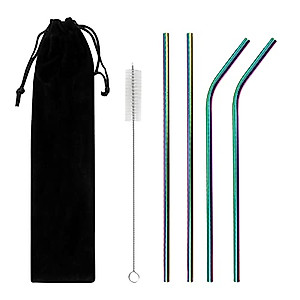 Sihuuu Metal Straws with case, Reusable Stainless Steel Straws with Brush, Extra Long Travel Drinking Straws for YETI tumbler, Coffee Mug, Water Bottle, Dishwasher Safe, Popotes de Acero Inoxidable