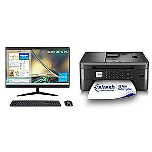 Acer Aspire C24-1700-UA91 AIO Desktop | 23.8" Full HD IPS Display | 12th Gen Intel Core & Brother MFC-J1010DW Wireless Color Inkjet All-in-One Printer with Mobile Device