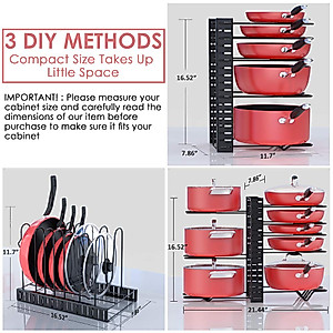 8 Tiers Pan Organizer Rack for Cabinet and 11 Expandable Pan or Lid Organizer Bundle