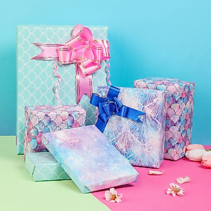 U'COVER Birthday Wrapping Paper for Girls Boys Kids Baby Shower Women Men Mermaid Scale Scallop Galaxy 12 Folded Sheet 4 Style Pattern Gift Wrapping Paper for Wedding Graduation Anniversary 20×29inch