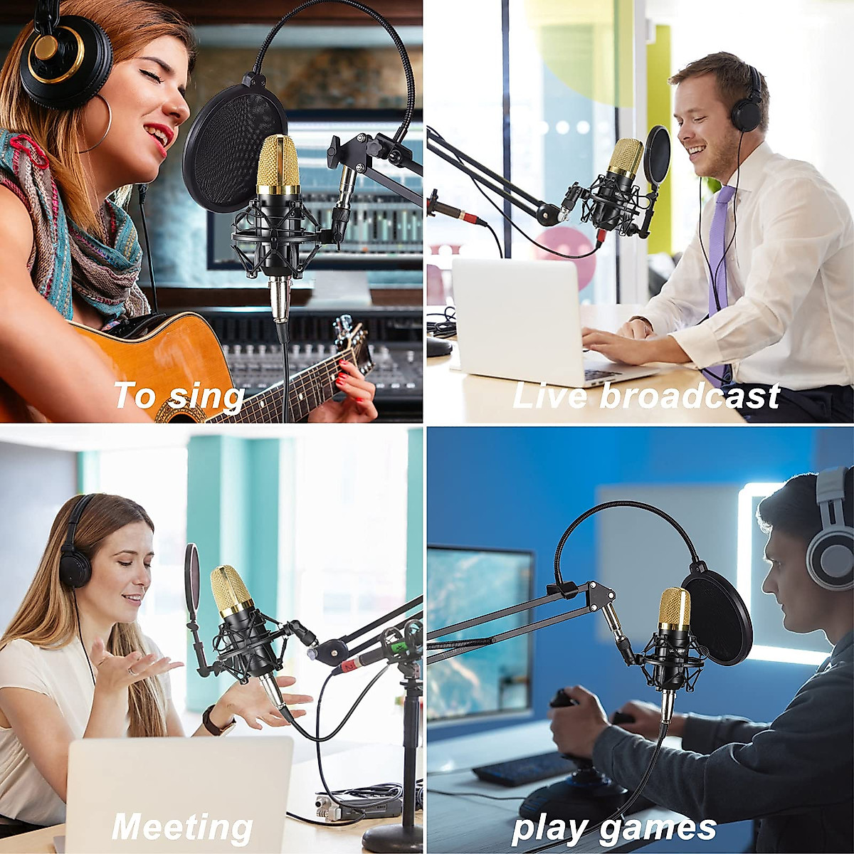 Koolertron Microphone Shock Mount,Mic Clip Holder,Universal 50MM Anti-Vibration Mic Holder for 48MM-54mm Diameter Studio Condenser Mic (Black)