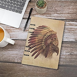 US Indian Bald Eagle Notebook Cover 6-Ring Binder Portable Planner Book Loose-Leaf Cover for Home Office