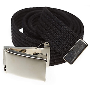 Jackster Belt, 100% Cotton Webbing Canvas Belt with RIBBED Texture, Hi-Polished Silver Flip Top Belt Buckle, Adjustable (Black)