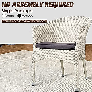 Koreyosh Outdoor Rattan Dining Chair Wicker Patio Arm Chair with Soft Cushion,Steel Frame Front Porch Furniture for Garden, Balcony, Lawn and Indoors (White-1 Pack)