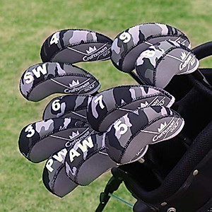 Craftsman Golf 11pcs/set Camouflage Black & Gray Splice Neoprene Golf Club Head Cover Wedge Iron Protective Headcover for Mizuno Callaway, Ping, Taylormade, Cobra, Etc.