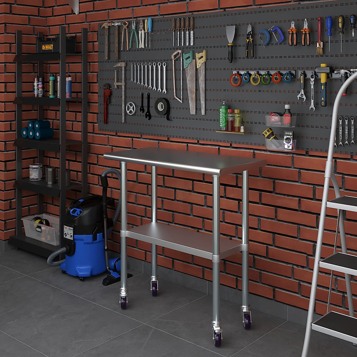 AmGood 18" X 36" Stainless Steel Work Table with Under-Shelf & 4 Wheels | Laundry Garage Utility Bench | Prep Worktable | Kitchen Island Food Prep | NSF Certified