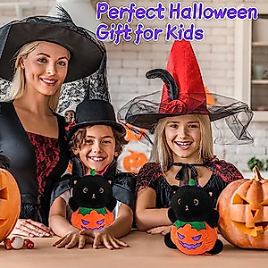 KOPHINYE Black Cat Plush Halloween Pulsh, 8 inch Cute Pumpkin Pillow Halloween Stuffed Animals, Kawaii Black Cat Plush Pillow, Halloween Decoration Soft Cat Plush Toys for Kids