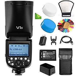 Godox V1 V1-C Flash for Canon Camera TTL Flash Speedlight 1/8000 HSS, 480 Full Power Flashes, 1.5s Recycle Time, 76Ws 2600mAh Li-ion Battery Round Head Flash Godox Flash Speedlite for Canon Cameras