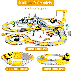 LIKID 346PCS Construction Race Tracks for Kids Boys Toys,Track Series,Construction Car and Flexible Track Playset Create A Engineering Road Toys for 3 4 5 6 7 8 Years Old Boys Girls DIY Gift