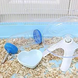 Hamster Flying Saucer, Hamster Wheel Mouse Spinner Wheel with Guinea Pig Water Feeder Bottle, Gerbils Ceramic Food Bowl, Total 3 Pack