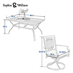 Sophia & William Outdoor Patio Dining Set 7 Pieces Metal Furniture Set, 6 x Swivel Chairs with 1 Rectangular Metal Table 6 Person for Outdoor Lawn Garden