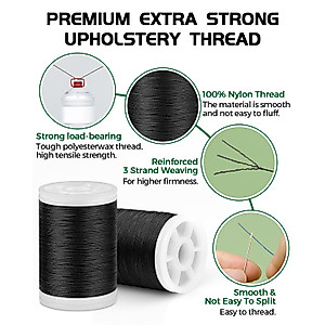330 Yards FIVEIZERO Extra Strong Upholstery Thread,Black Bonded Nylon Thread for Denim Leather,Craft,Machine,DIY and Home (2 Pack) CJ