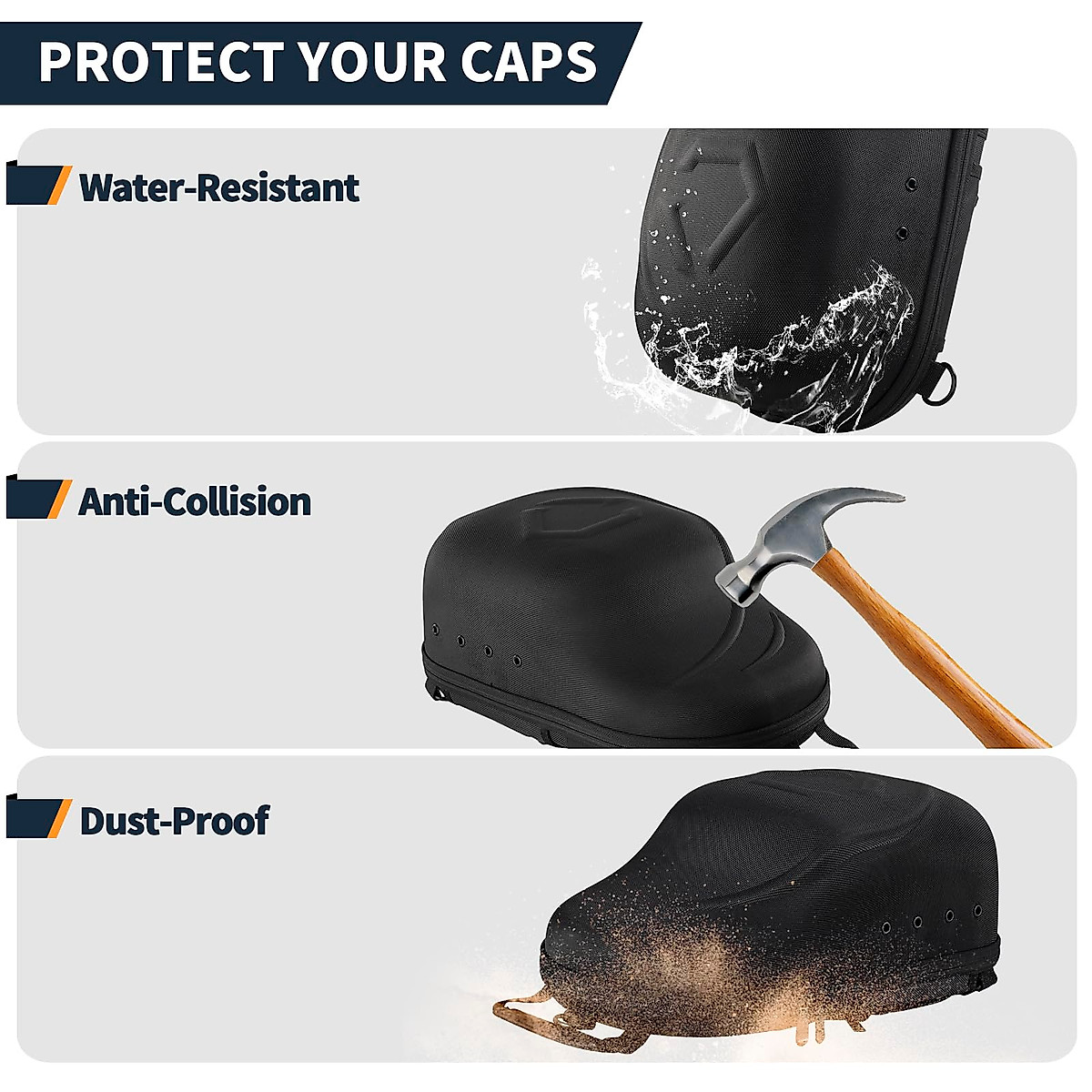 SCAVATA Hat Travel Case, Hard Carrying Baseball Caps Case with Handle & Adjustable Shoulder Strap, Hat Organizer Hats Carrier for 6-8 Hats Snapback Caps Storage (Black)