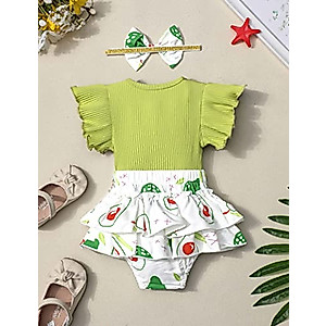 TyeSmo Baby Girl Dresses 9-12 Months Baby Girl Clothes Ruffle Short Sleeve Onesie Outfit Suspenders Baby Girl Romper Dresses for Baby Girls Summer Avocado Green