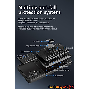 ymxdmd Wallet Case for Samsung Galaxy A52(5G) 6.5 Inch, Credit Card Business Card Slot Sliding Door Hides Portable Design, Double Layer Hybrid Military Grade Rugged Shock Resistant Drop Case (Black)