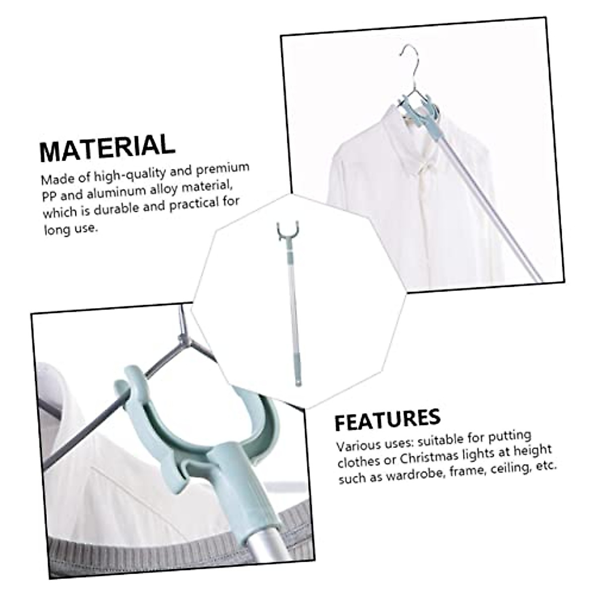 Cabilock retractable clothes rail garment pole retractable clothes pole retractable clothesline rod reach pole stainless steel hooks Home Clothes Rod Aluminum Rod Handle spring wardrobe rod