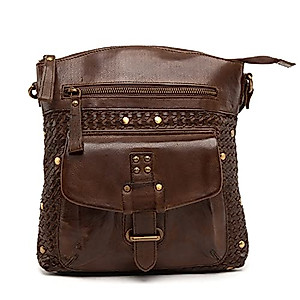 Sling Bags for Women Genuine-Leather - Vintage Multi Pocket Crossbody Purse (Chestnut)