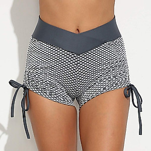 Bblulu Womens Butt Lifting Yoga Shorts with Side Drawstring High Waisted Hot Pants Gym Running Textured Tights Biker Shorts