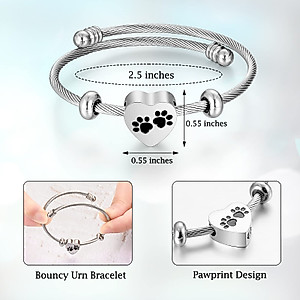 abooxiu Stainless Steel Cremation Bracelet, Heart Ashes Holder with Paw Print, Memorial Urn Bracelet for Cat Dog