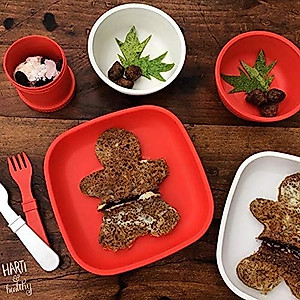 Re-Play Made in USA Toddler Dinnerware Set - 10 oz. Open Cup, 7" Flat Plate, 12 Oz. Bowl, Rounded Tip Fork and Deep Scoop Spoon - Dishwasher/Microwave Safe Plastic Dinnerware Set - Kelly Green