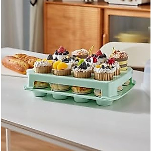 Top Shelf Elements Cupcake Carrier, Fashionable Green Cupcake Holder Carries 24 Standard-Size Cupcakes, Durable Muffin Traveler Two Tier Stand and Reusable Cupcake Box