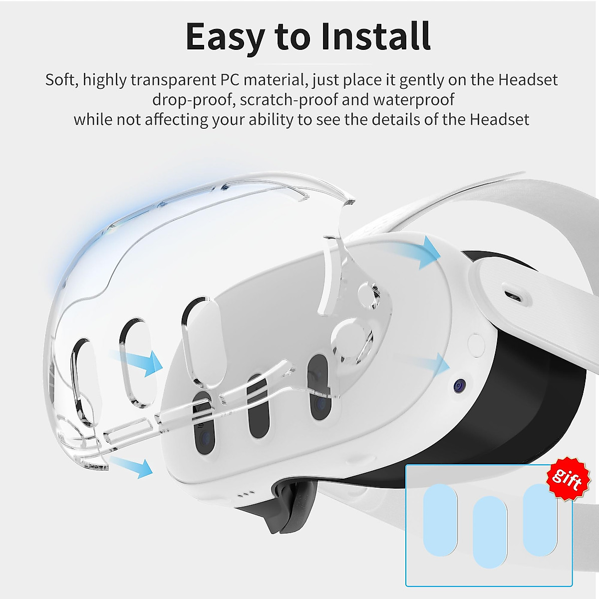 HiBloks VR Shell Protective Cover for Meta Quest 3 Accessories, Transparent VR Headset Protective Cover with Precise Hole for Oculus Quest 3, Shockproof, Drop-Proof and Waterproof VR Headset Cover