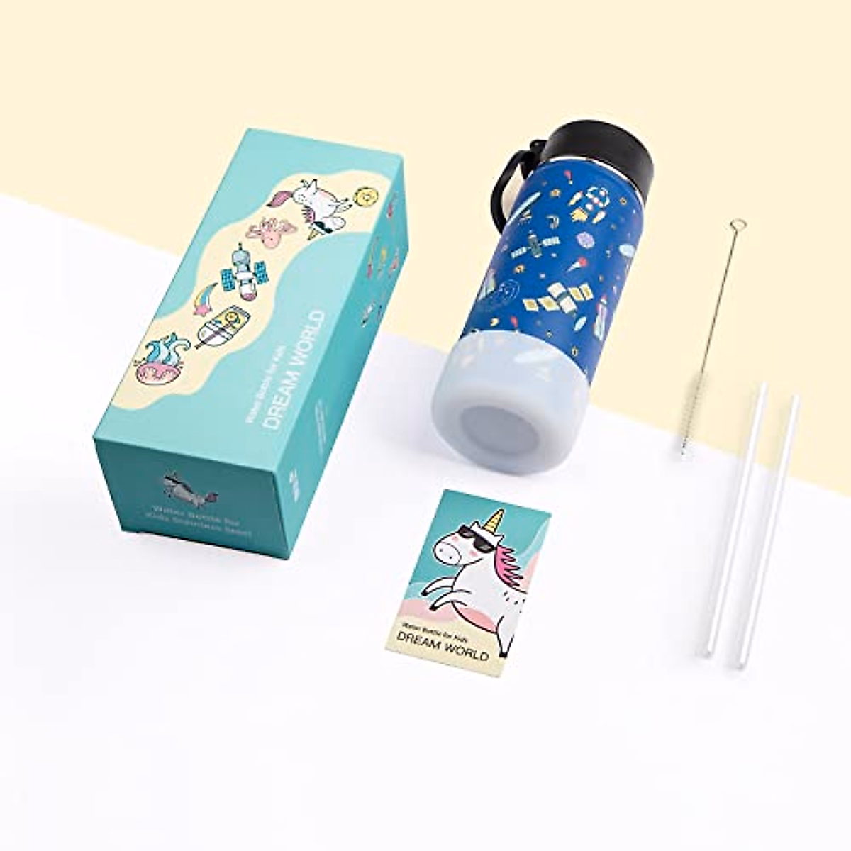 Mollcity 12 oz Stainless Steel Vacuum Insulated Wide Mouth Sports Water Bottle with Straw - Metal Water Flask for Kids for School, BPA-Free-Astronaut