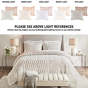 Madison Park Soft Plush Comforter Long Faux Fur Design, Mid Century, Modern All Season Down Alternative Bedding Set with Matching Sham, Full/Queen, Gia, Natural/Blush 3 Piece