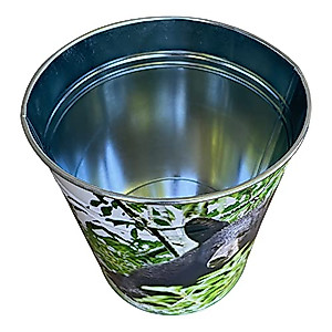 Pine Ridge Bear in Tree Wastebasket - Round Metal Open Top Small Trash Can for Office, Living Room, Kitchen, Bathroom, Dorm, Bedroom and Compact Spaces