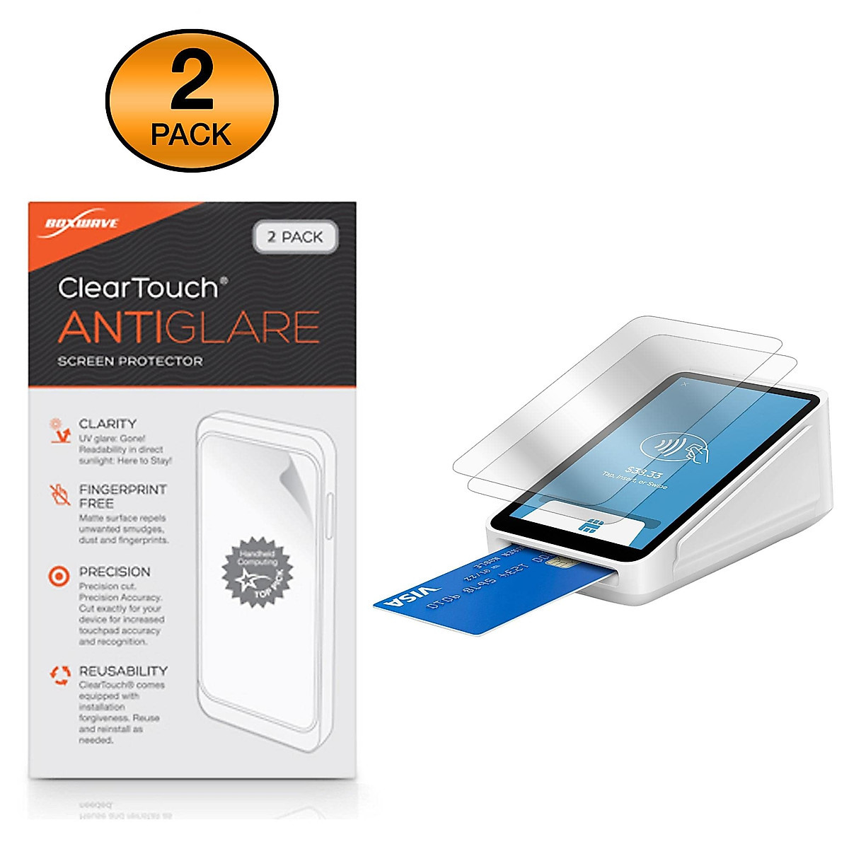 BoxWave Screen Protector Compatible with Square Terminal - ClearTouch Anti-Glare (2-Pack), Anti-Fingerprint Matte Film Skin for Square Terminal