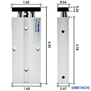 TAILONZ PNEUMATIC 10mm Bore 50mm Stroke Double-Rod Double-Acting Aluminum Pneumatic Air Cylinder TN10-50
